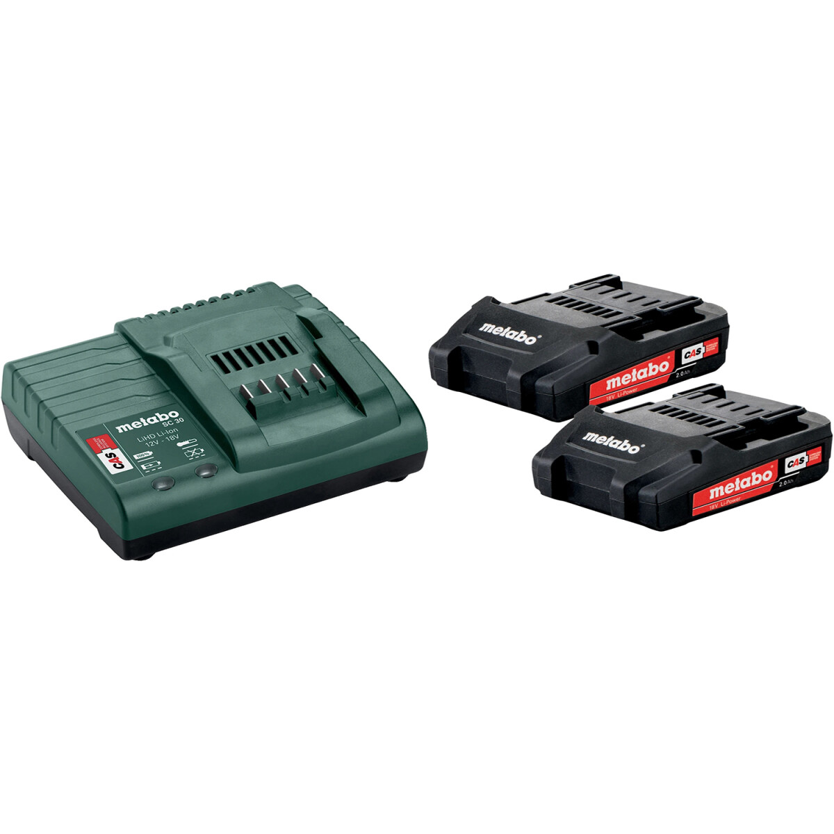 Metabo Basic-Set 2 x Li-Ion 2 Ah Ladegerät Werkzeug Akku SC 30 18V, 82,90